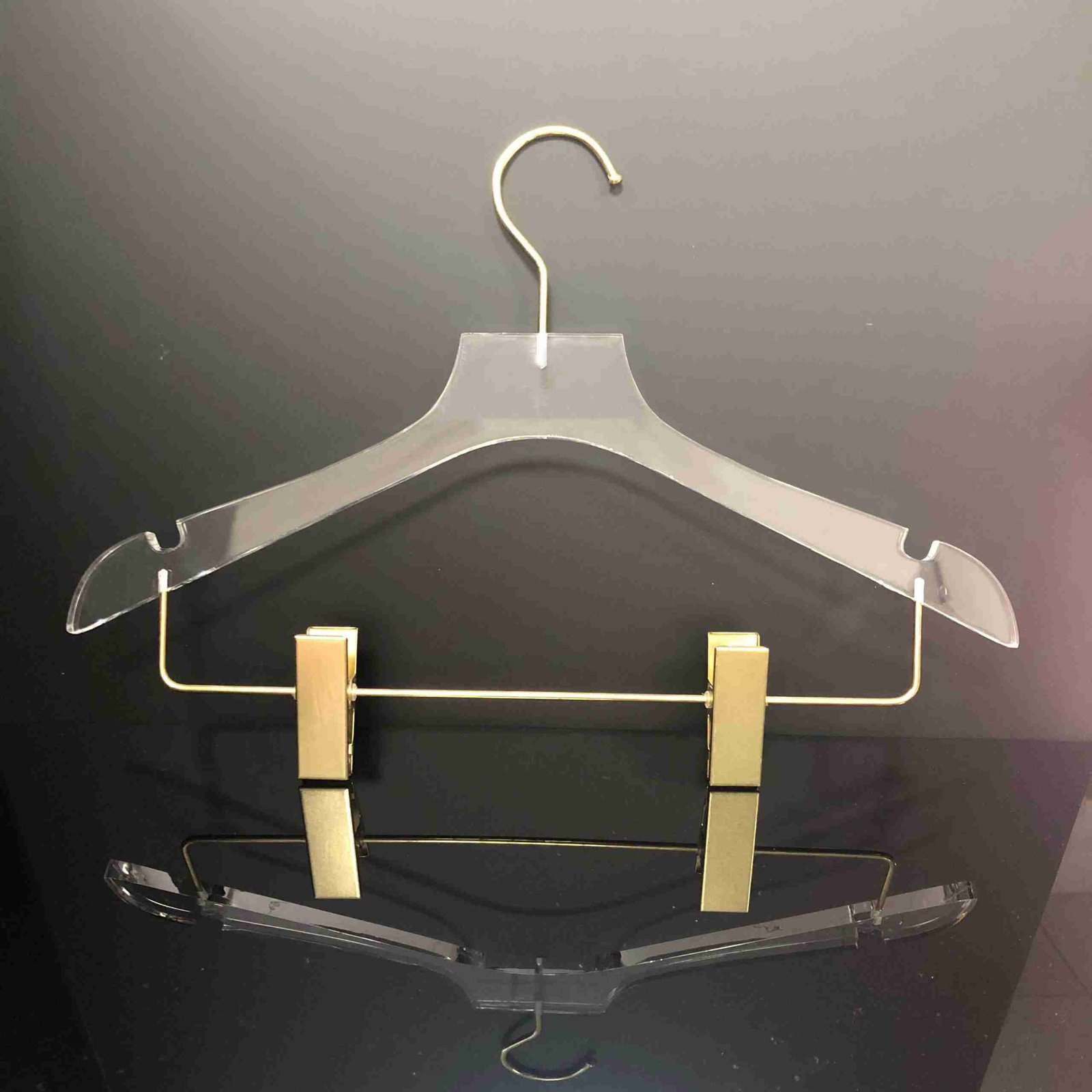 Acrylic Clothes Hanger with Drop Hanging Clips 38 cm Wide - Chinov Display