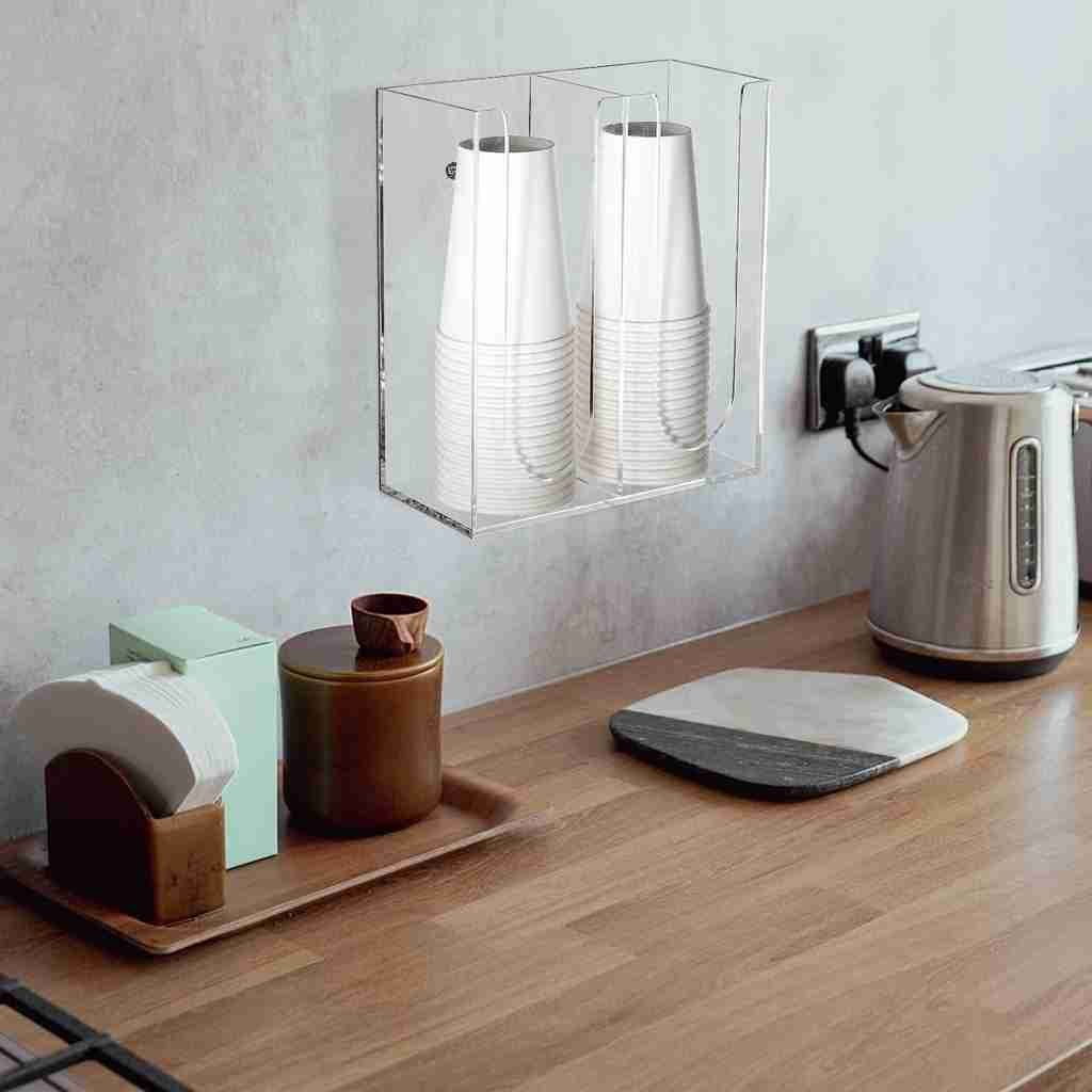 Acrylic Paper Cup Dispenser Wall-mount Coffee Cup and Lid Storage ...