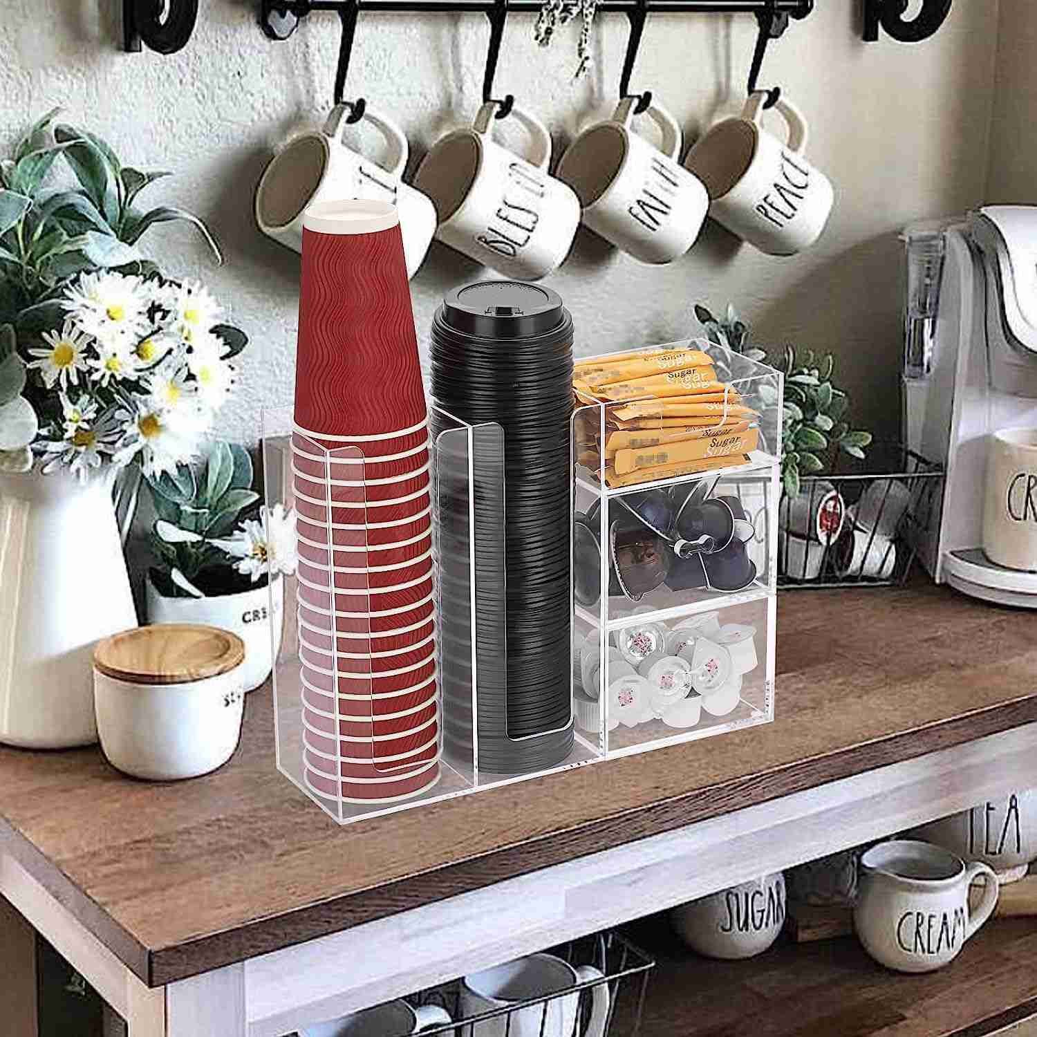 Acrylic Paper Cup Sleeve Holder Coffee Cup or Lid Dispenser Condiment ...