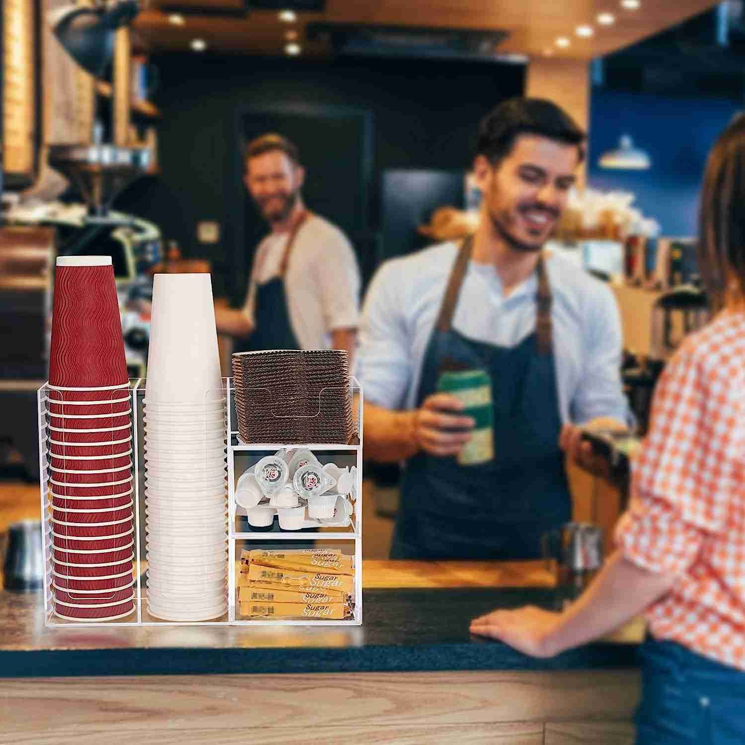 Acrylic Paper Cup Sleeve Holder Coffee Cup or Lid Dispenser Condiment ...