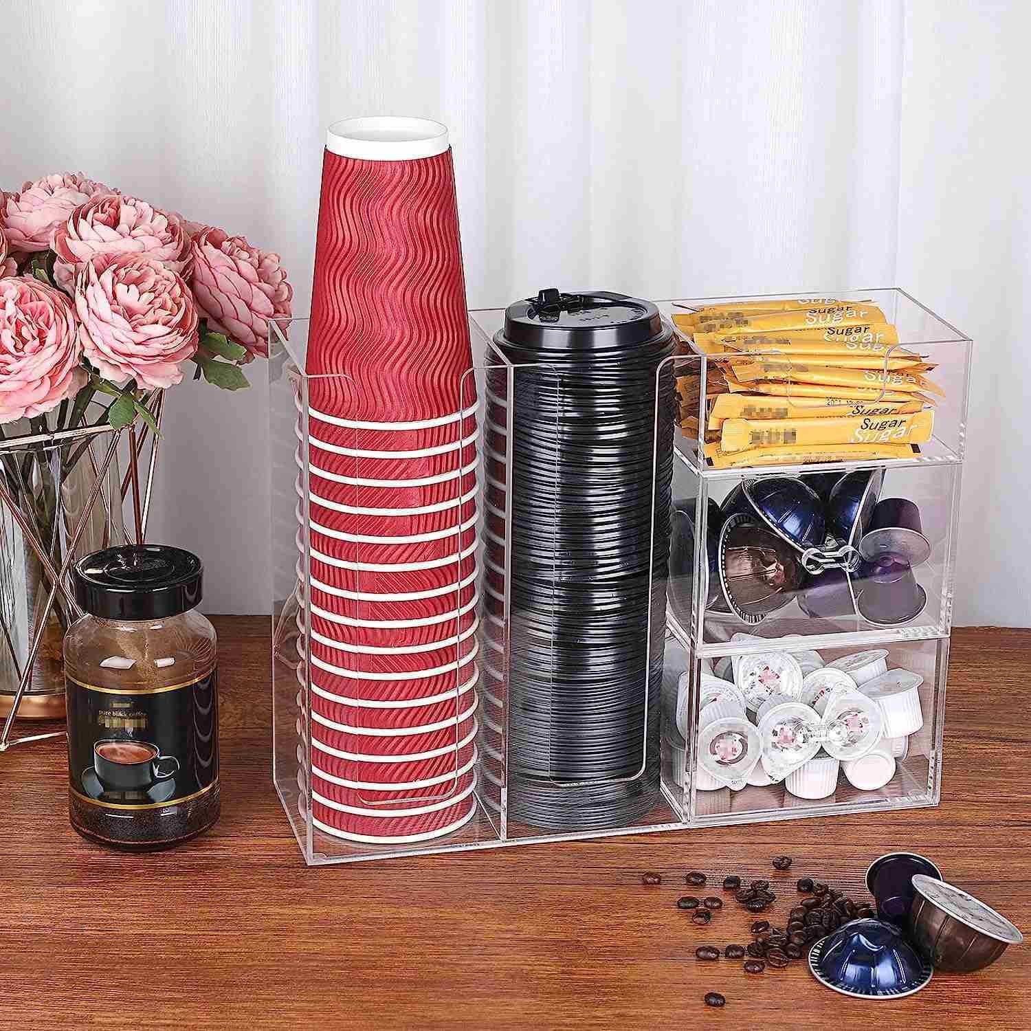 Acrylic Paper Cup Sleeve Holder Coffee Cup or Lid Dispenser Condiment ...