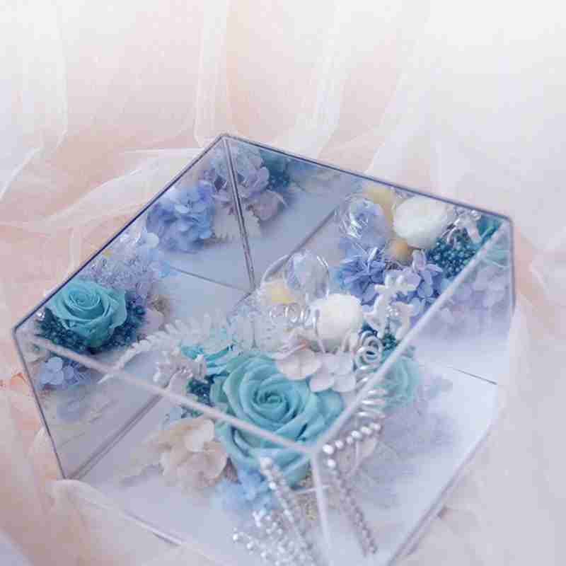Square Mirror Acrylic Flower Box Floral Display Case - Chinov Display