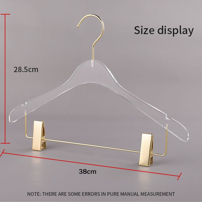 Acrylic Clothes Hanger with Drop Hanging Clips 38 cm Wide - Chinov Display