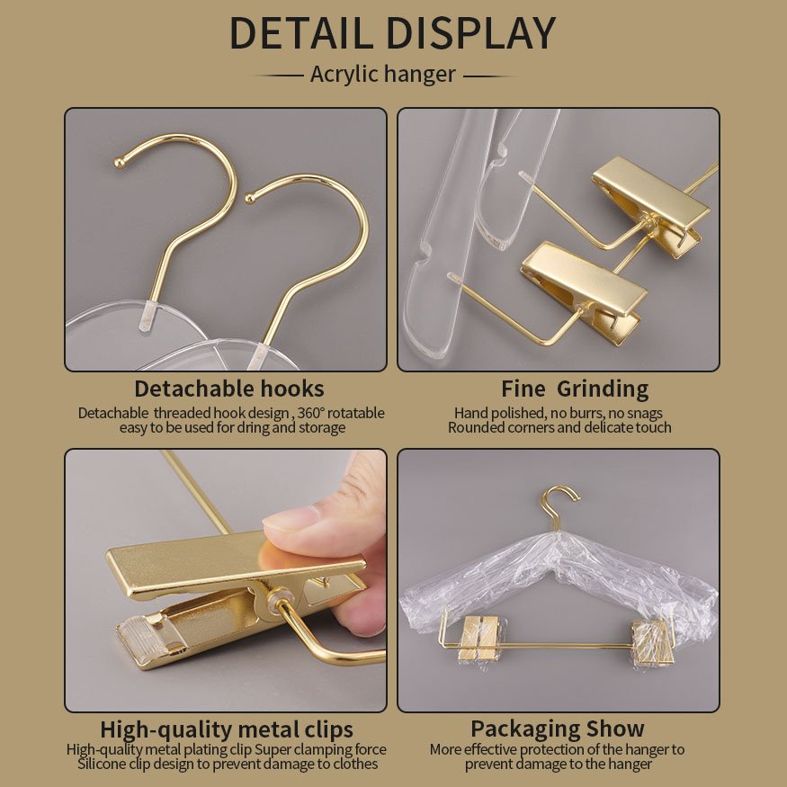 Acrylic Clothes Hanger with Drop Hanging Clips 38 cm Wide - Chinov Display