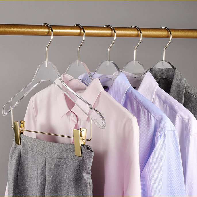 Acrylic Clothes Hanger with Drop Hanging Clips 38 cm Wide - Chinov Display