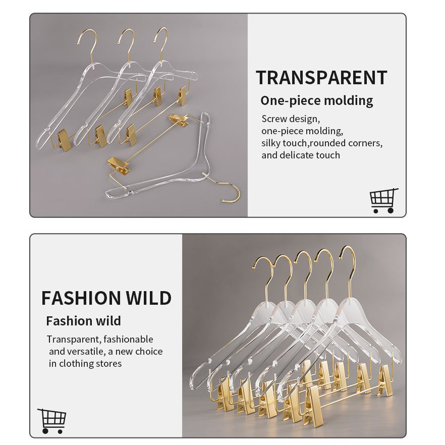 Acrylic Clothes Hanger with Drop Hanging Clips 38 cm Wide - Chinov Display