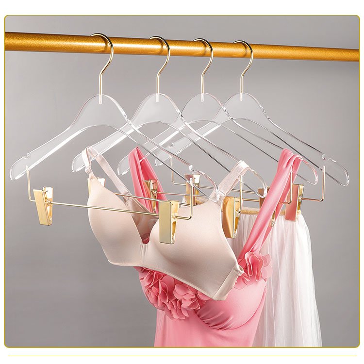 Acrylic Clothes Hanger with Drop Hanging Clips 38 cm Wide - Chinov Display