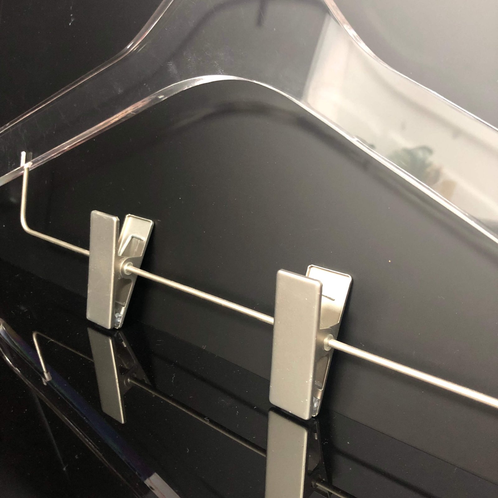 Clear Acrylic Hanger with Drop-hanging Clips 43 cm Wide - Chinov Display