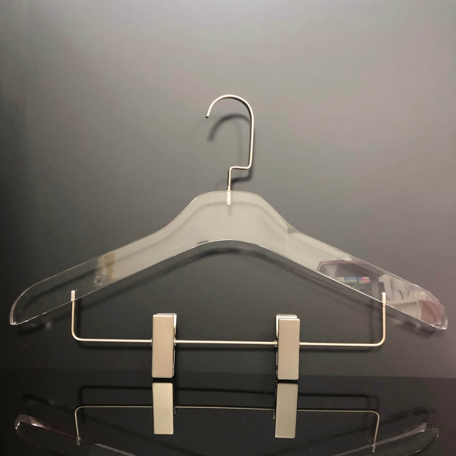 Clear Acrylic Hanger with Drop-hanging Clips 43 cm Wide - Chinov Display