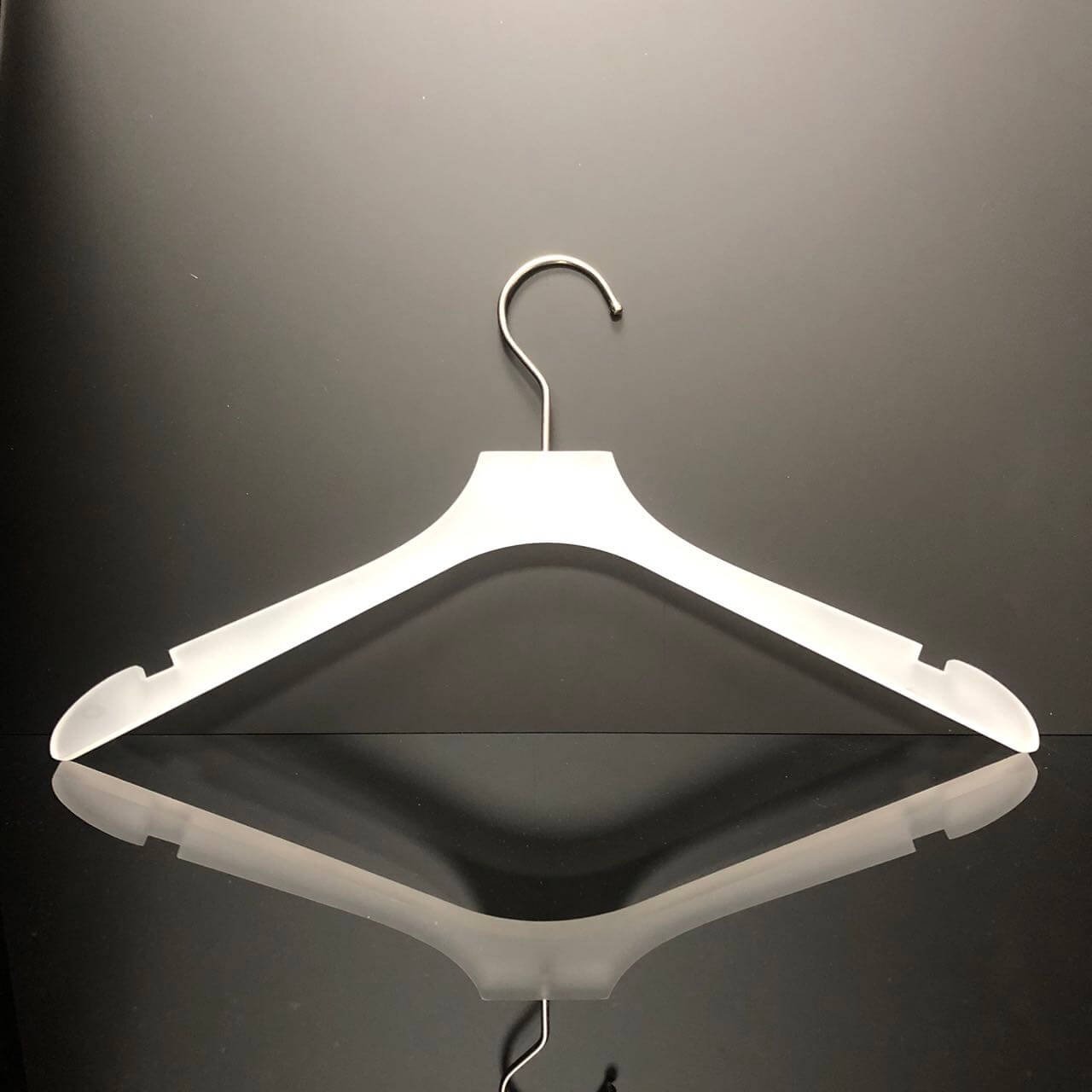 Matt Clear Acrylic Clothes Hanger 38cm Wide Round Top - Chinov Display