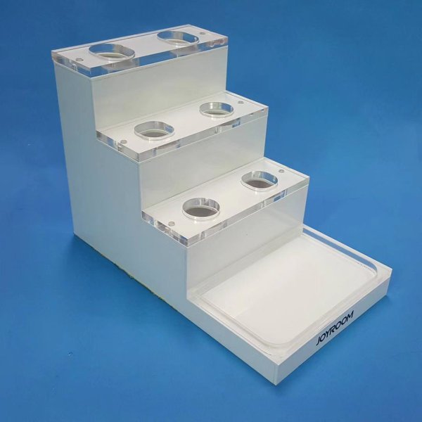 White Acrylic Stair-Style Display Riser with Clear Plexiglass Cover ...