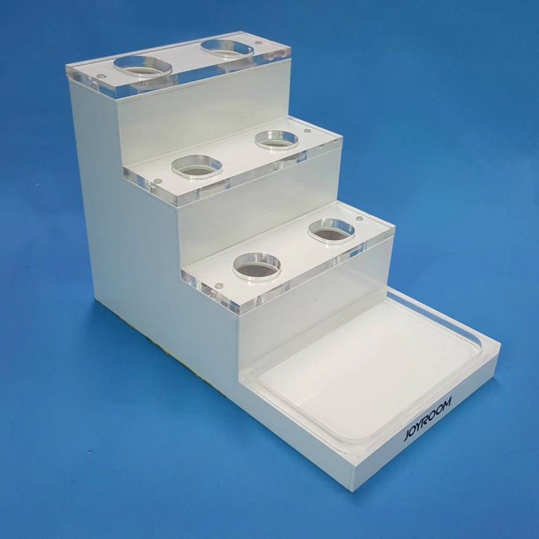 White Acrylic Stair-Style Display Riser with Clear Plexiglass Cover ...